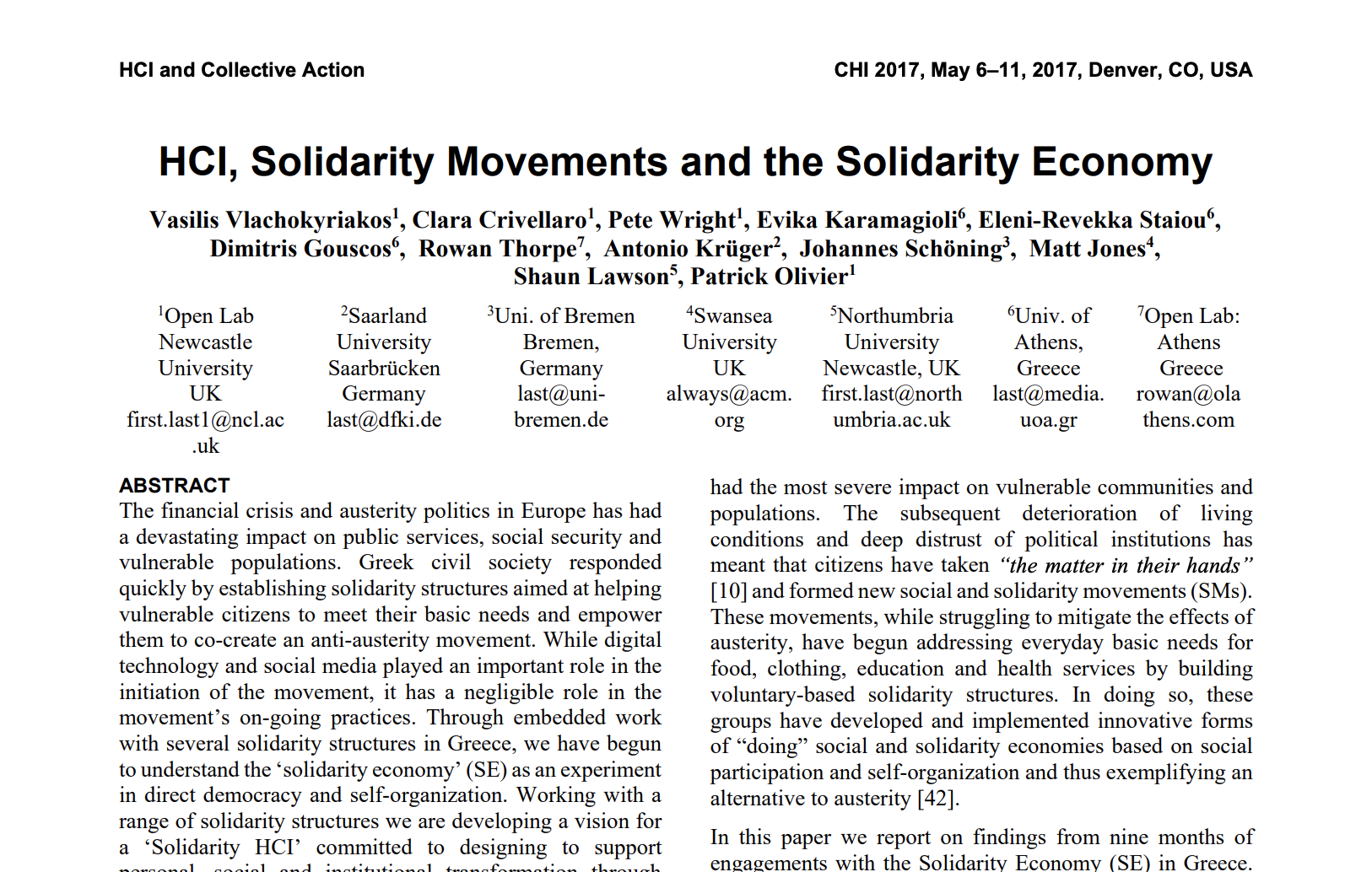 HCI, Solidarity Movements and the Solidarity Economy - Open Lab Athens
